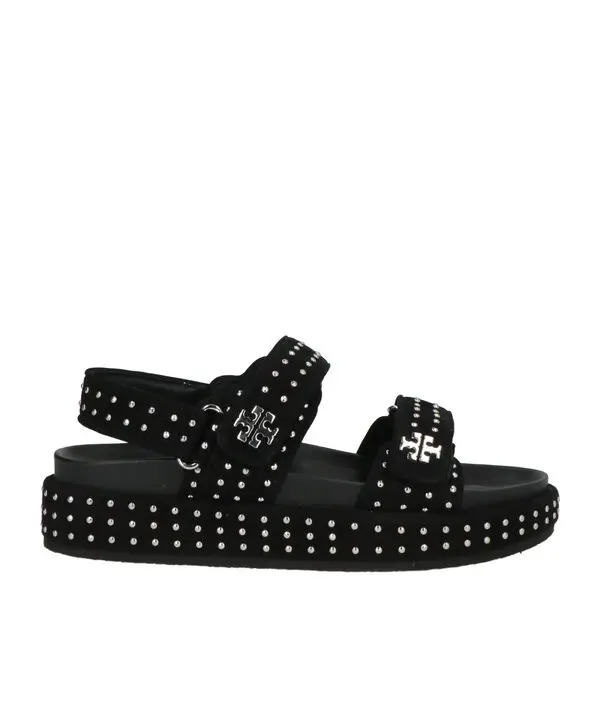Tory Burch Embellished Studded Platform Slingback Sandals - Black