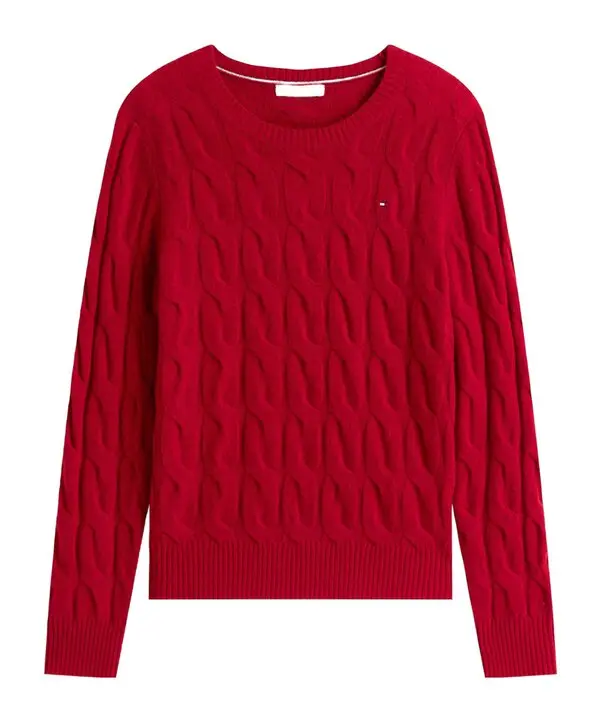 Tommy Hilfiger Brightred Crewneck Cableknit Sweater - Red