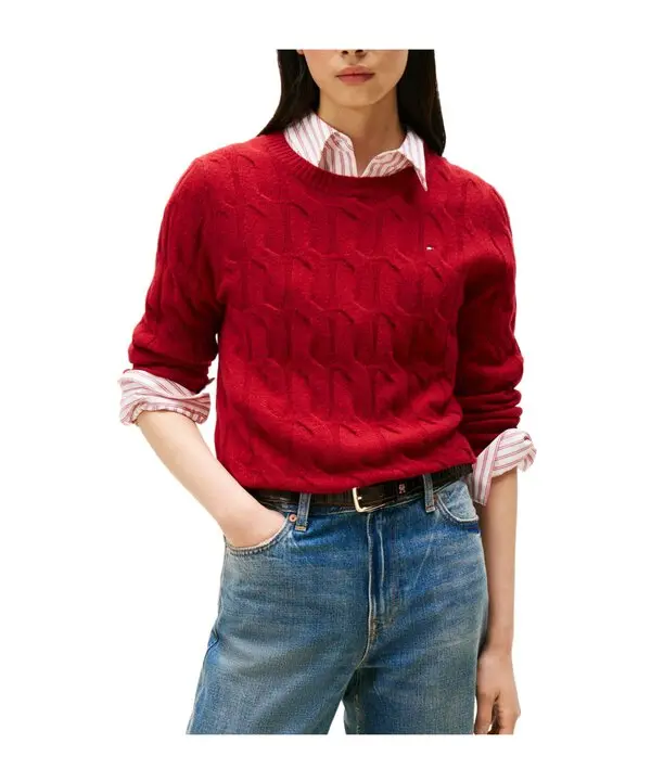Tommy Hilfiger Brightred Crewneck Cableknit Sweater