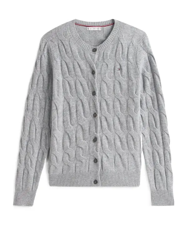 Tommy Hilfiger Crewneck Cableknit Cardigan - Gray