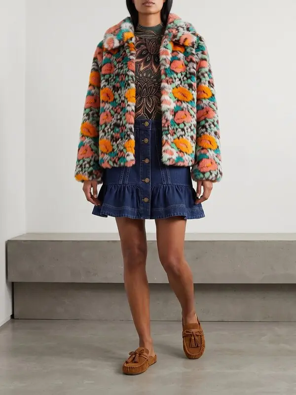 Farm Rio Denim Ruffled Mini Skirt
