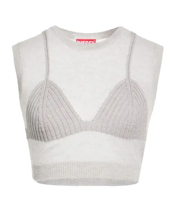 DIESEL® Sleeveless Cropped Knit Top - Grey
