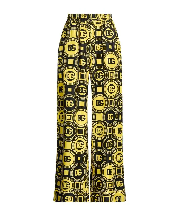 Dolce & Gabbana Monogram Print Wide Leg Trousers - Yellow