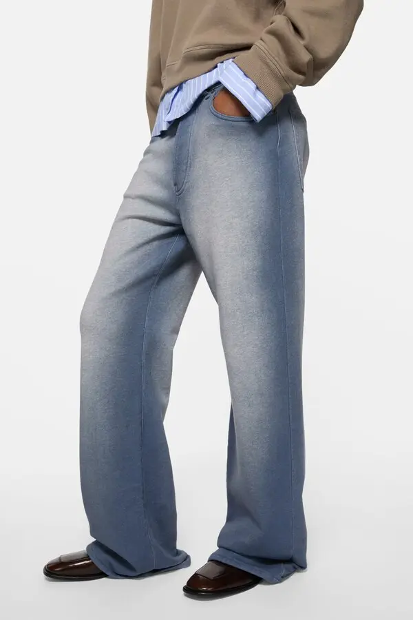 Acne Studios Wide Leg Fleece Trousers With Faded Finish