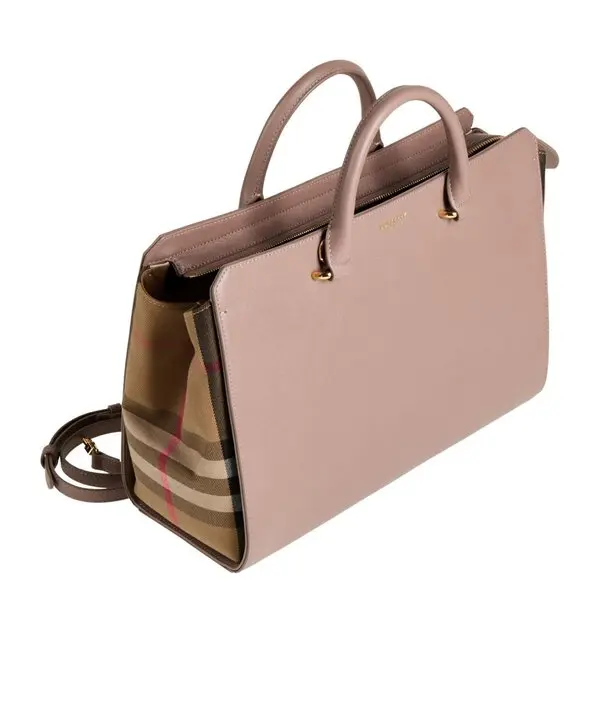 Burberry Two-tone Pebbled Leather Tote Bag