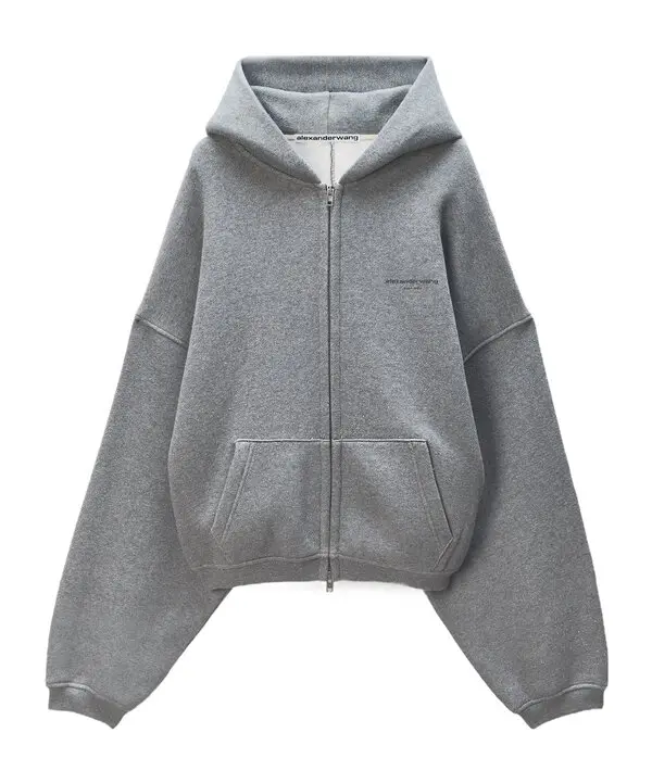 Alexander Wang Crystal Hotfix Zip Up Hoodie - Gray