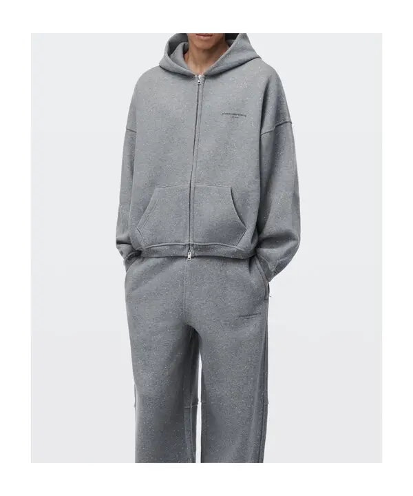 Alexander Wang Crystal Hotfix Zip Up Hoodie