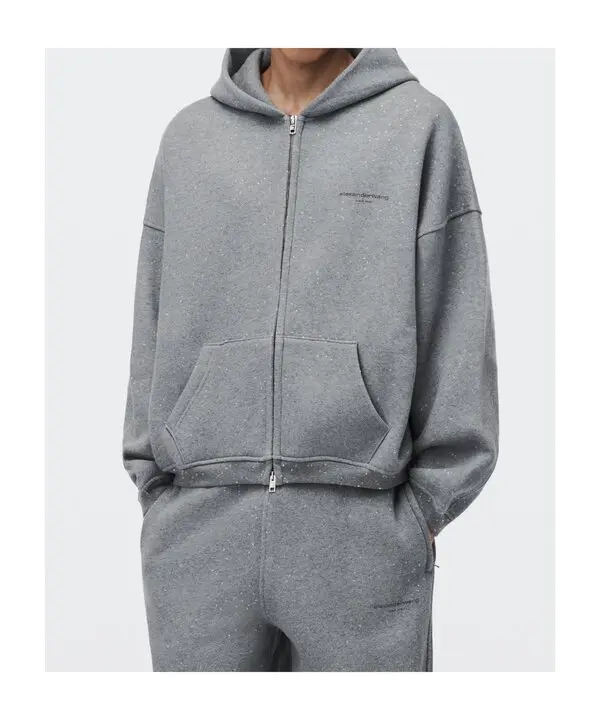 Alexander Wang Crystal Hotfix Zip Up Hoodie