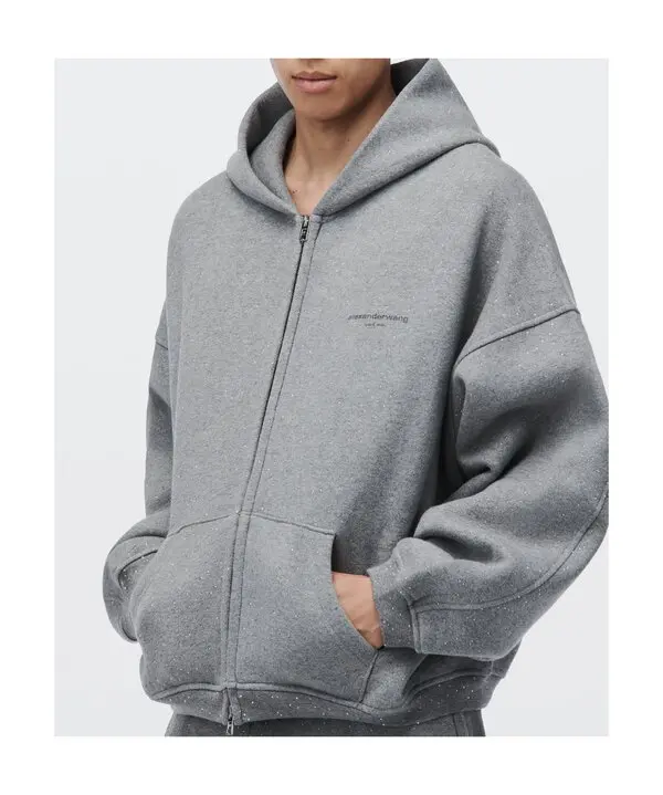Alexander Wang Crystal Hotfix Zip Up Hoodie