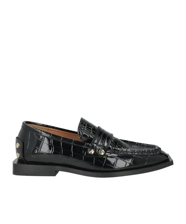 GANNI Crocodile-print Loafers - Black