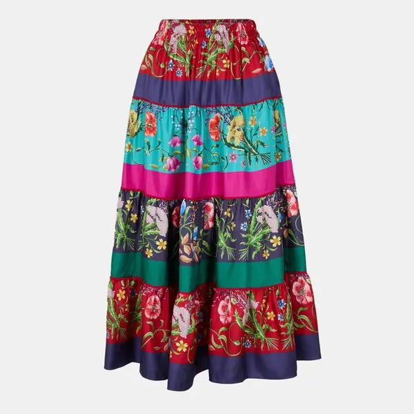Gucci Floral Print Tiered Maxi Skirt