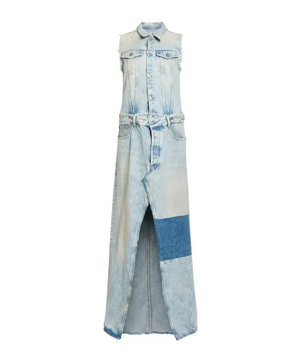 MAISON MARGIELA Light Wash Denim Sleeveless Shirt Dress Maxi