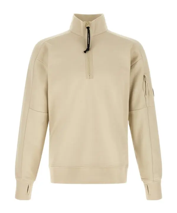 C.P. COMPANY Diagonal Raised Fleece Lens Half Zip Sweatshirt - Silver Birch