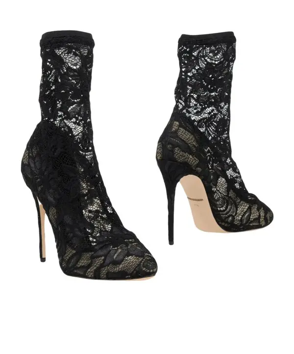 Dolce & Gabbana Lace Sock Ankle Boots - Black