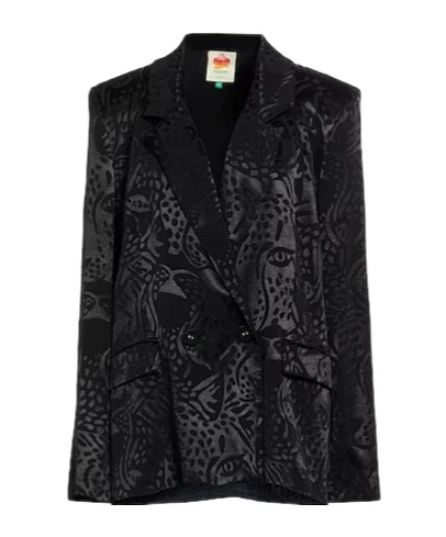 Farm Rio Double Breasted Jacquard Blazer - Black