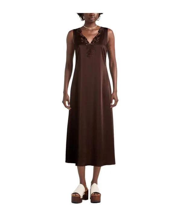 Max Mara Sleeveless V-neck Maxi Dress With Appliqu