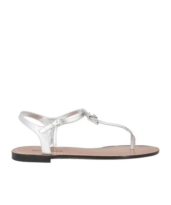 Dolce & Gabbana Metallic Leather Slingback Thong Sandals - Silver