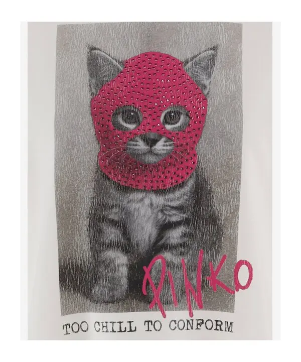 Pinko Short-sleeved T-shirt With Embellished Cat Graphic
