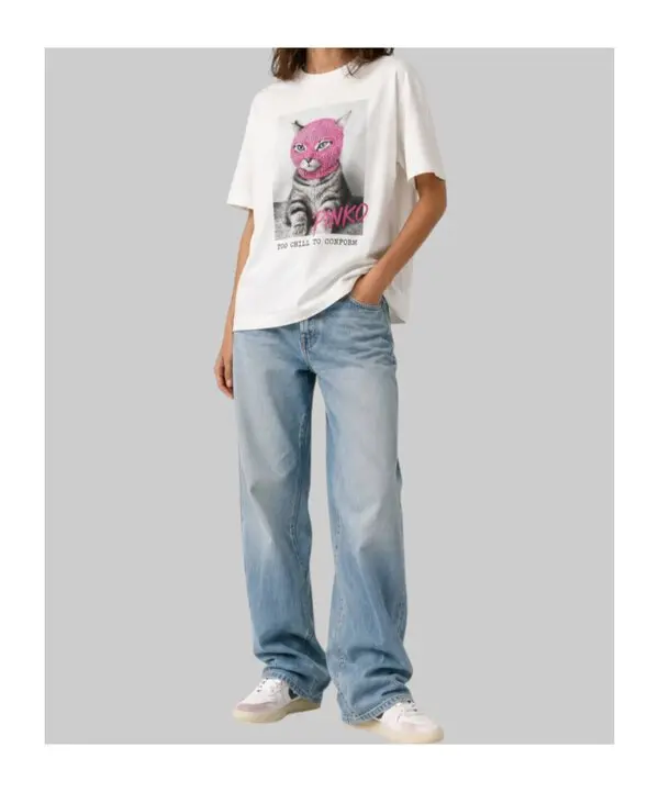 Pinko Short-sleeved T-shirt With Embellished Cat Graphic