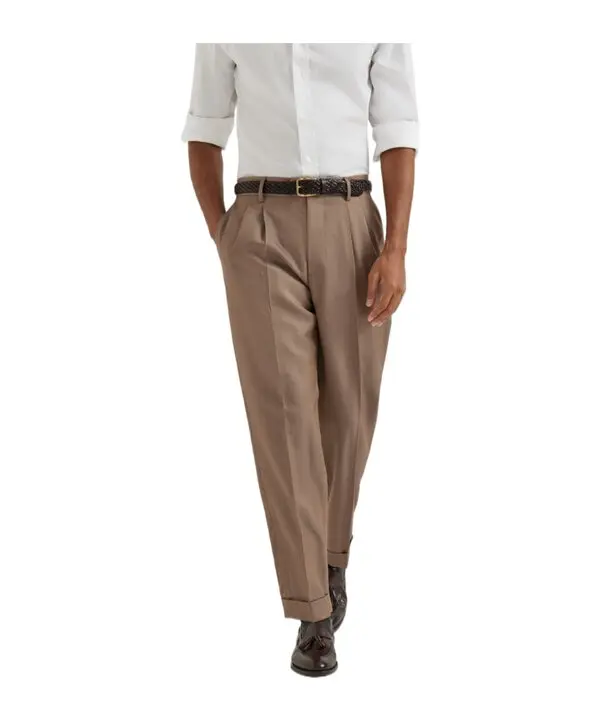 Brunello Cucinelli Pleated Wool Trousers - Brown