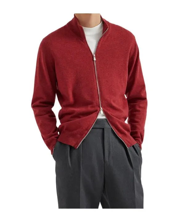 Brunello Cucinelli Zip-front High-neck Cardigan - Red