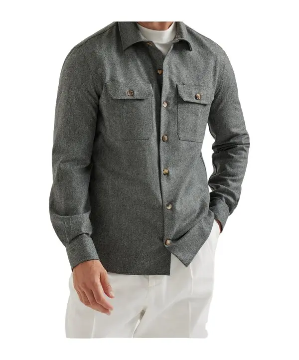 Brunello Cucinelli Flannel Double-pocket Shirt - Dark Gray