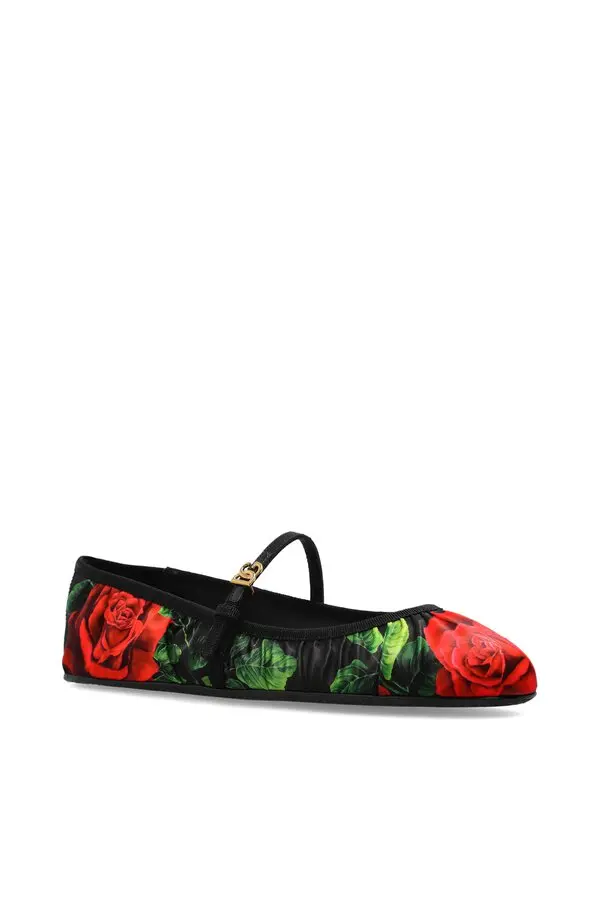 Dolce & Gabbana Rose-print Satin Ballet Flats