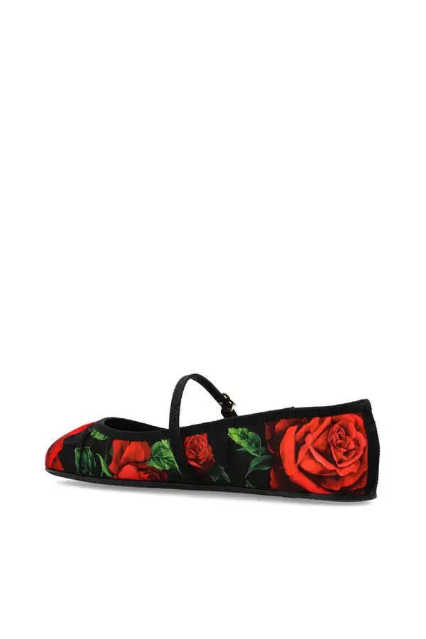 Dolce & Gabbana Rose-print Satin Ballet Flats