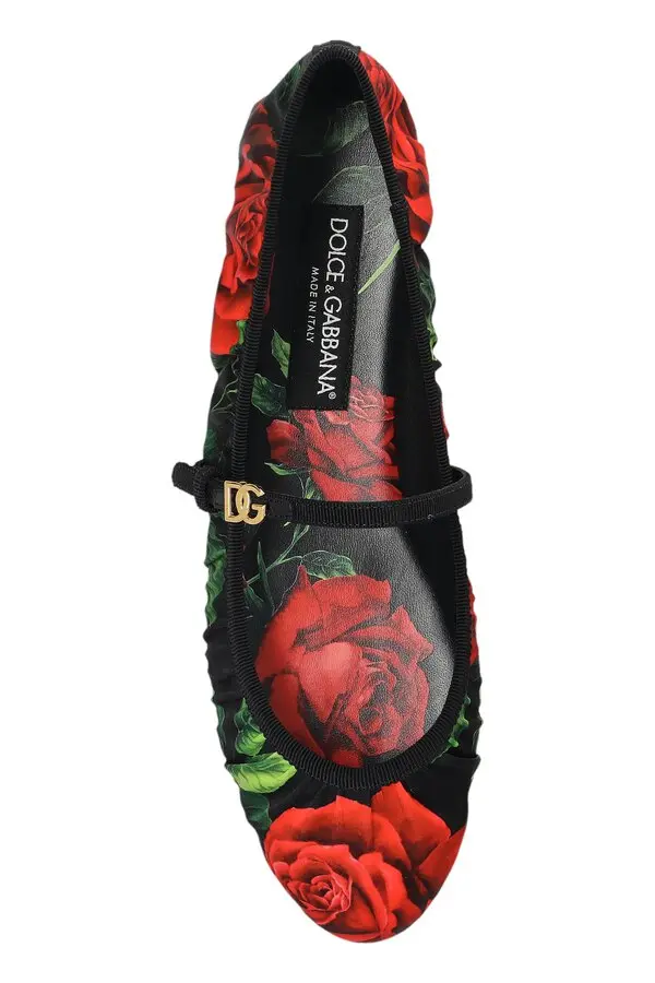 Dolce & Gabbana Rose-print Satin Ballet Flats