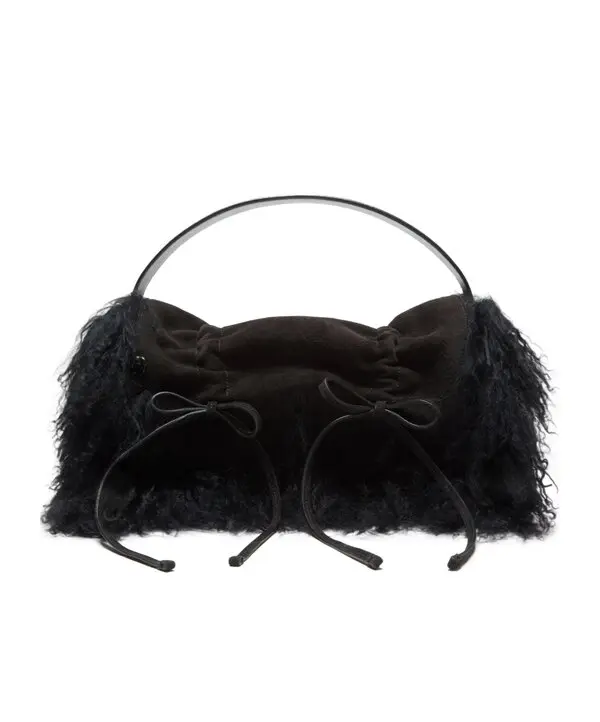 Acne Studios Shearling Trimmed Suede Multipocket Bag - Black