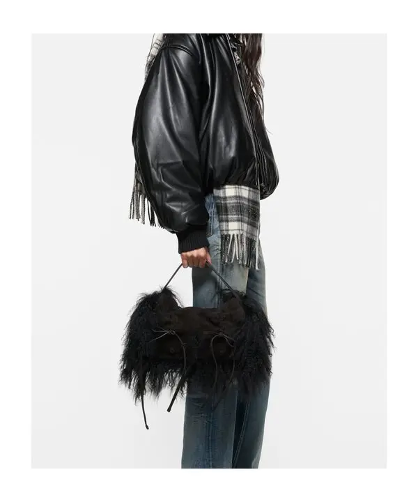 Acne Studios Shearling Trimmed Suede Multipocket Bag