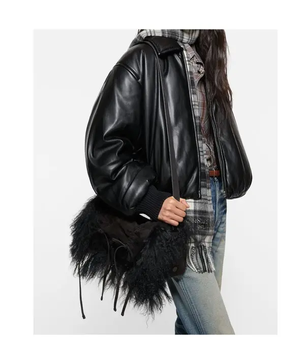 Acne Studios Shearling Trimmed Suede Multipocket Bag