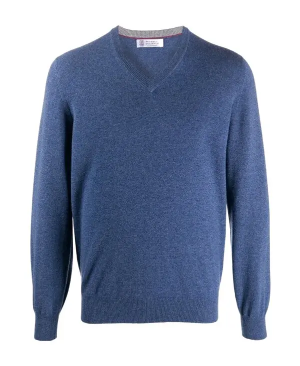Brunello Cucinelli V-neck Knitted Jumper - Blue