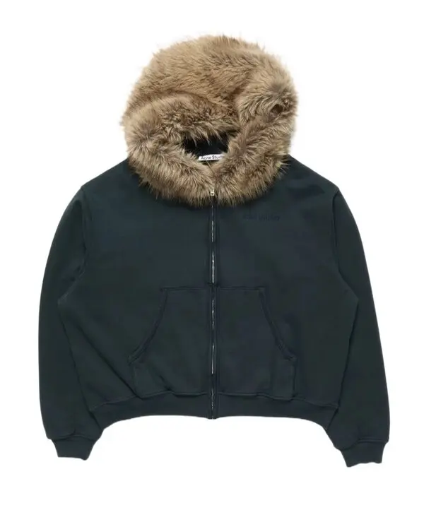 Acne Studios Faux Fur Hooded Sweater - Deep Navy Blue