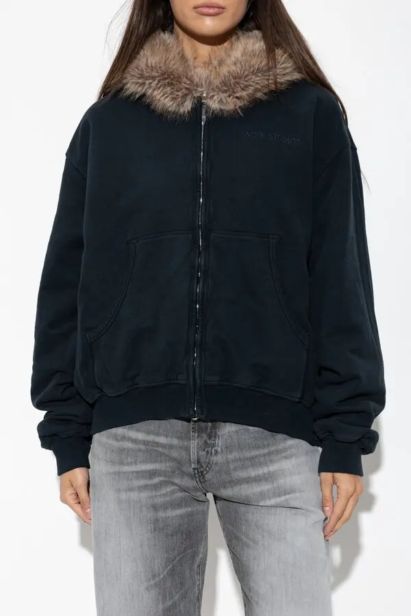 Acne Studios Faux Fur Hooded Sweater - Deep Navy Blue