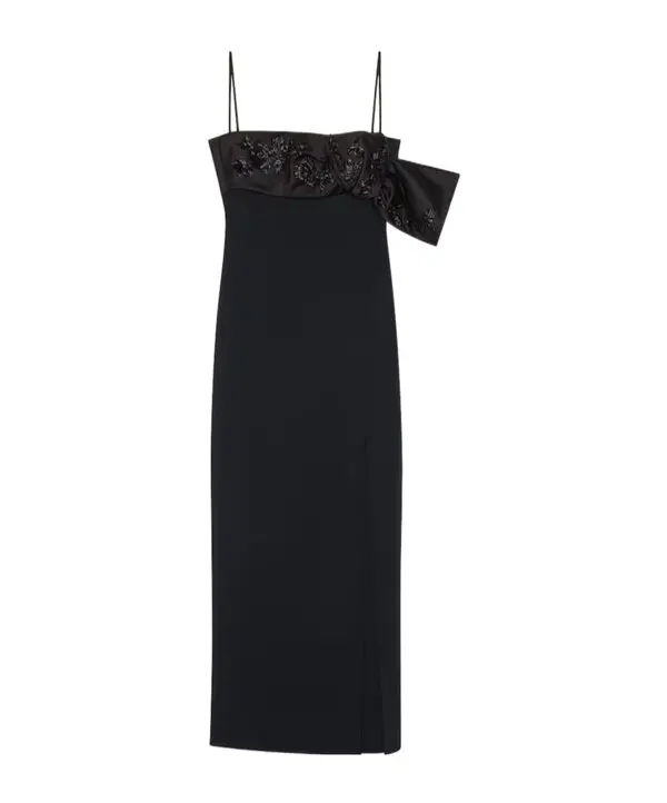 Givenchy Sliced Long Dress In Crepe Cady With Embroidered Bow - Black