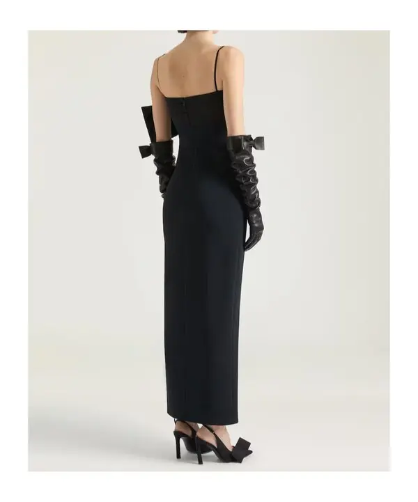 Givenchy Sliced Long Dress In Crepe Cady With Embroidered Bow