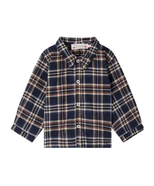 Bonpoint Plaid Long-sleeve Shirt - Navy Check Pattern