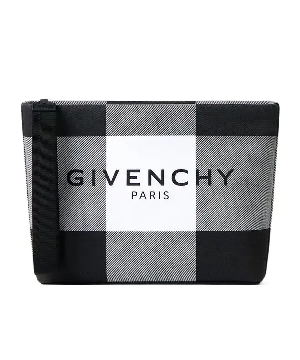 Givenchy Pouch In Checked Canvas - Gray/black