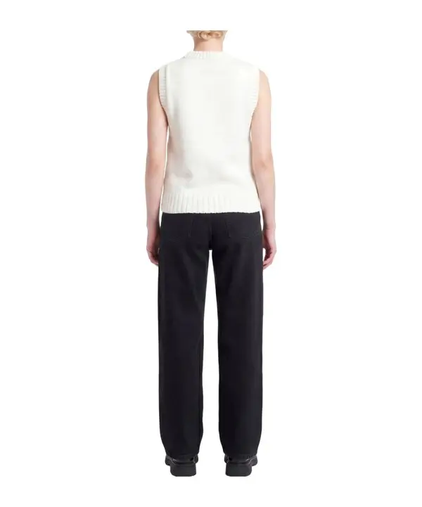 GANNI Sleeveless Knit Top With Embroidered Logo