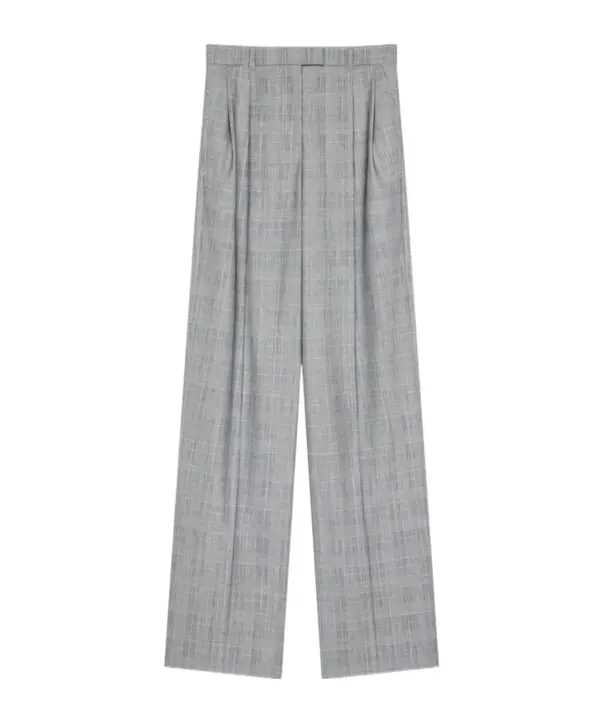 Givenchy Double Pleat Checked Pants In Wool - Gray/black