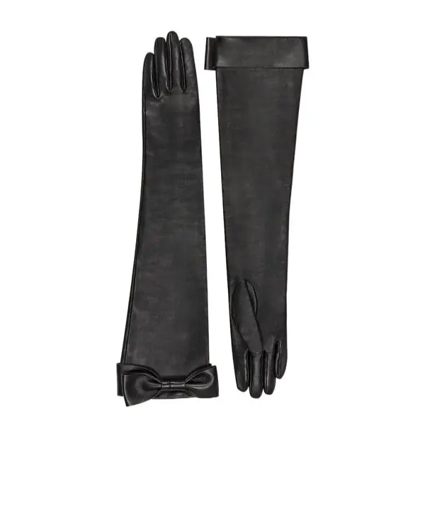 Givenchy Long Nappa Leather Gloves With Bow Detail - Black