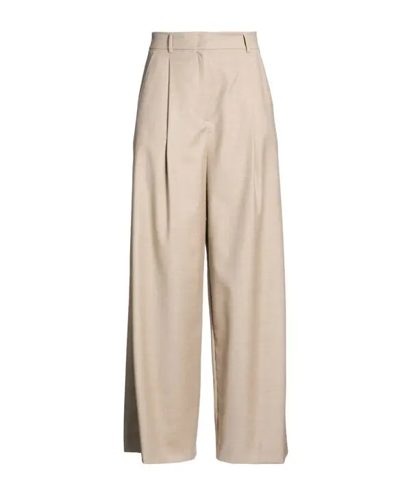 Max Mara Solid Wool Loose-fit Trousers - Sand-colored