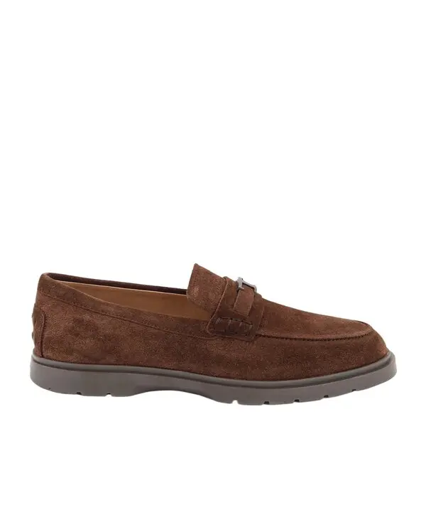TOD'S Suede Loafers With Metal 't' Detail - Brown