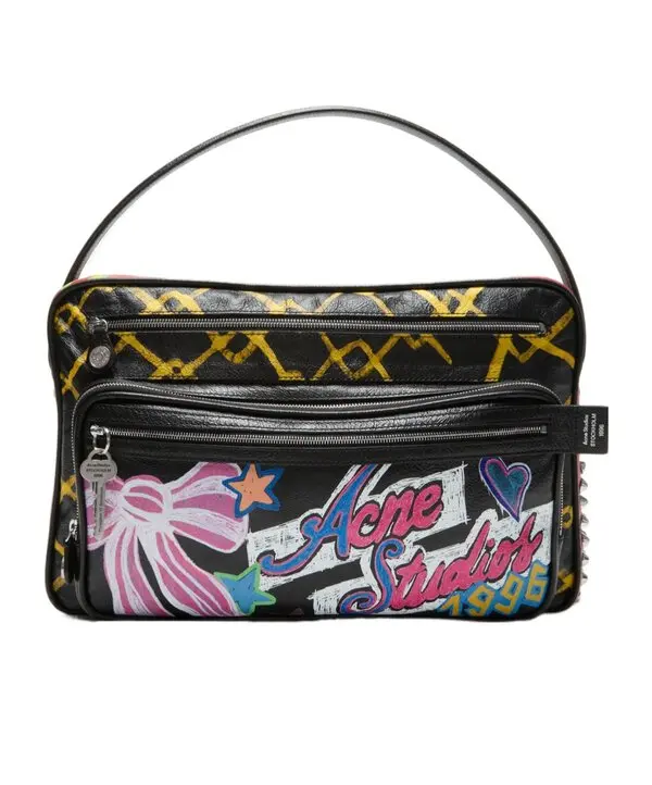 Acne Studios Camero Camera Bag With Punk-inspired Print - Black