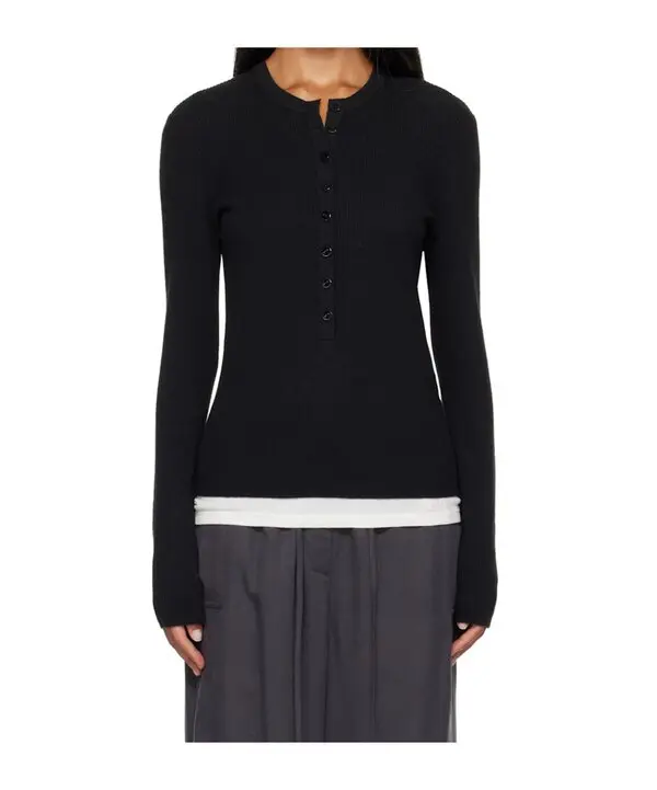 LISA YANG Front Button Knit Sweater - Black