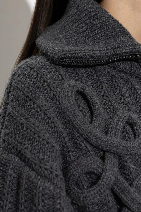 Etro Ribbed Wool-blend Cardigan With Zip And Woven Detailing