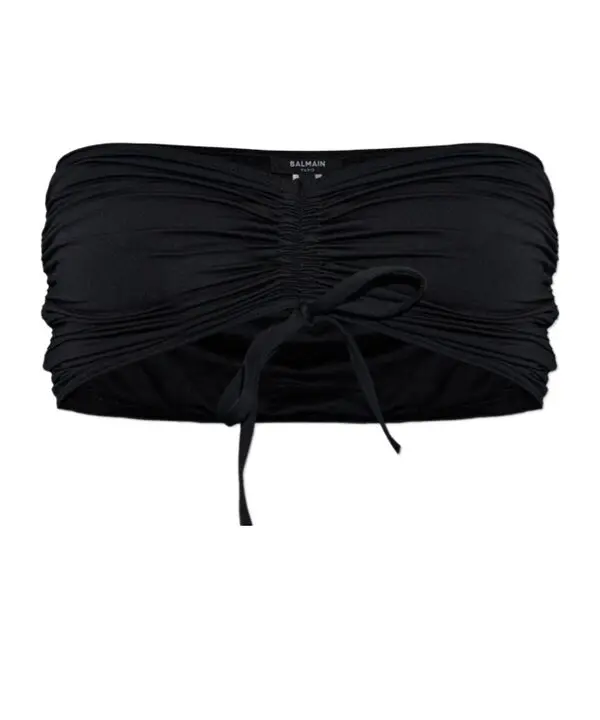 Balmain Ruched Bikini Top - Black