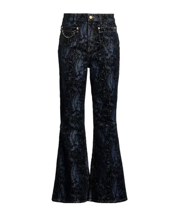 GANNI Dark Denim Wide-leg Pants With Velvet Detailing - Blue