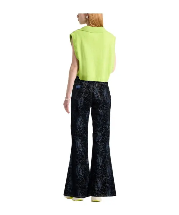 GANNI Dark Denim Wide-leg Pants With Velvet Detailing